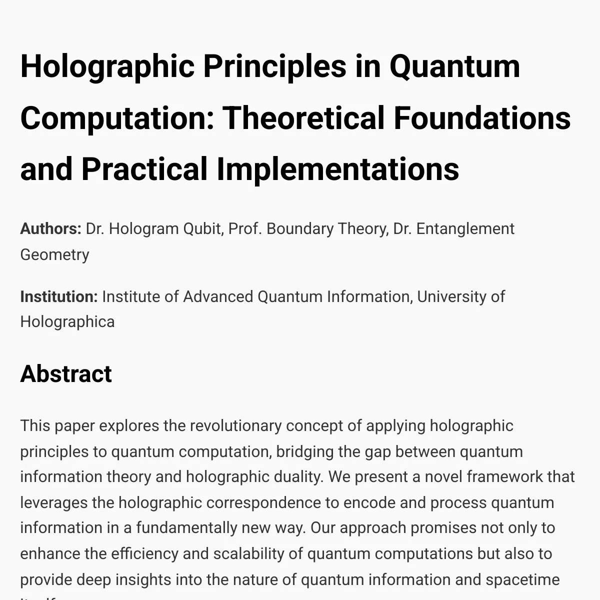 Holographic Principles in Quantum Computation: Theoretical Foundations and Practical Implementations