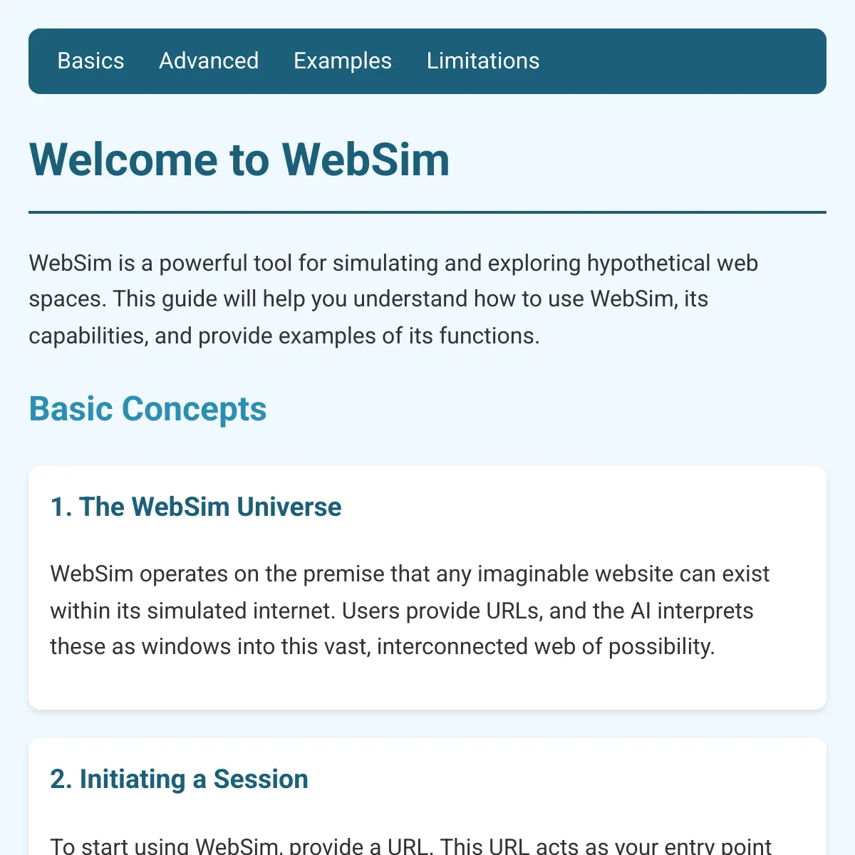 WebSim: Explore Hypothetical Web Spaces