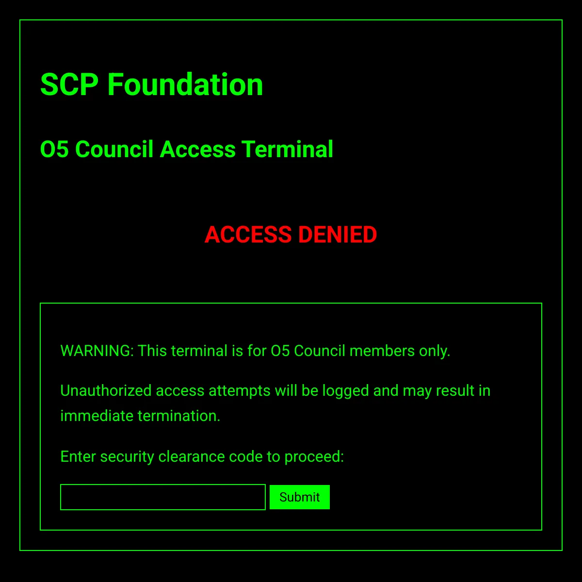 SCP Foundation - O5 Council Access