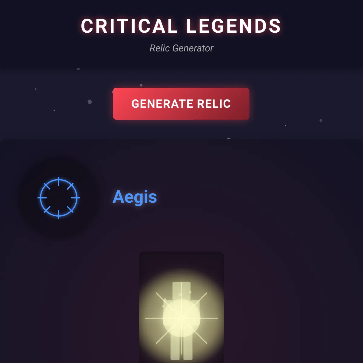 Critical Legends Relic Generator