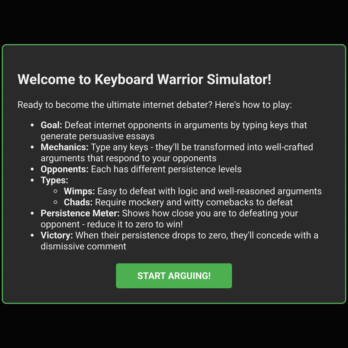 Keyboard Warrior Simulator