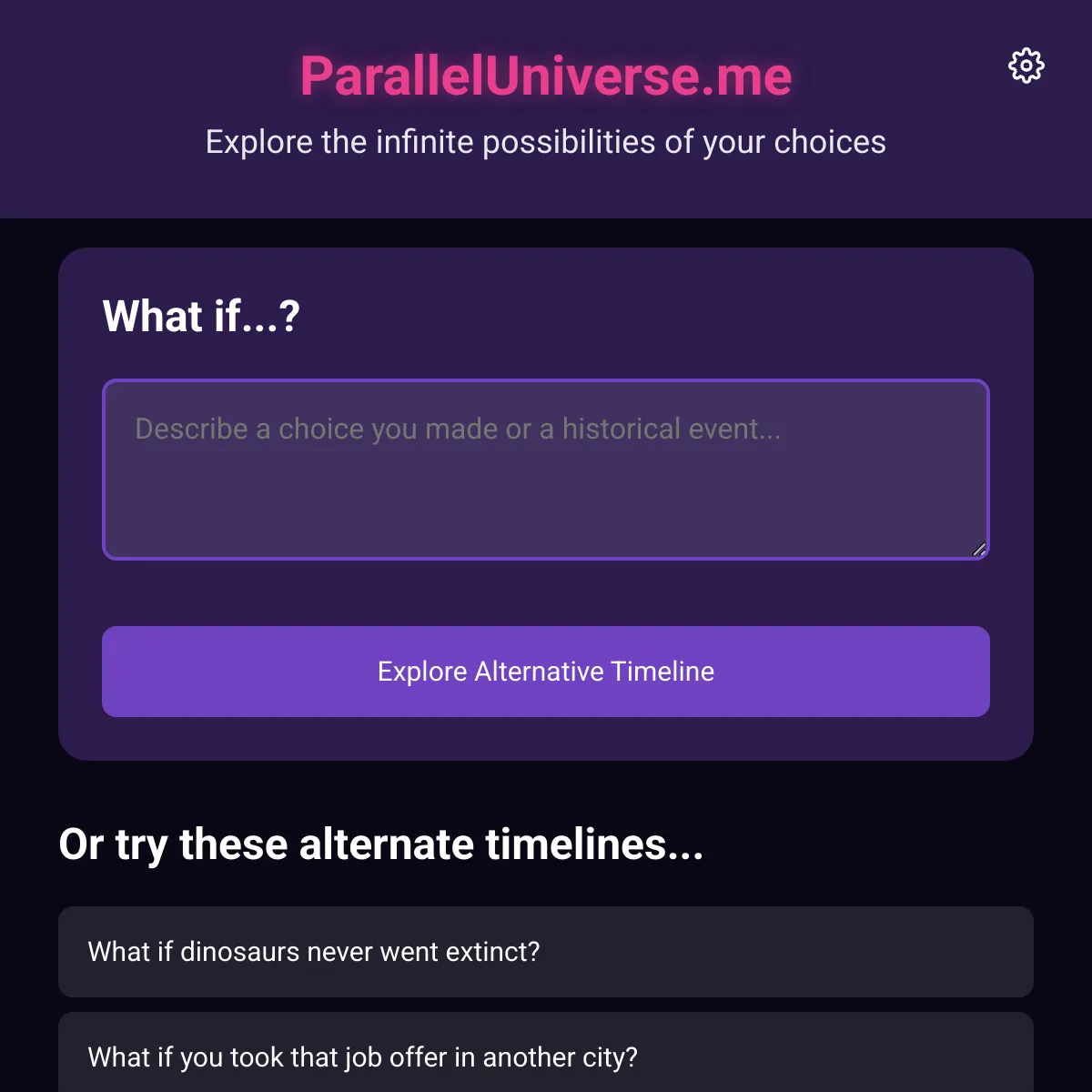ParallelUniverse.me - Explore Alternate Timelines