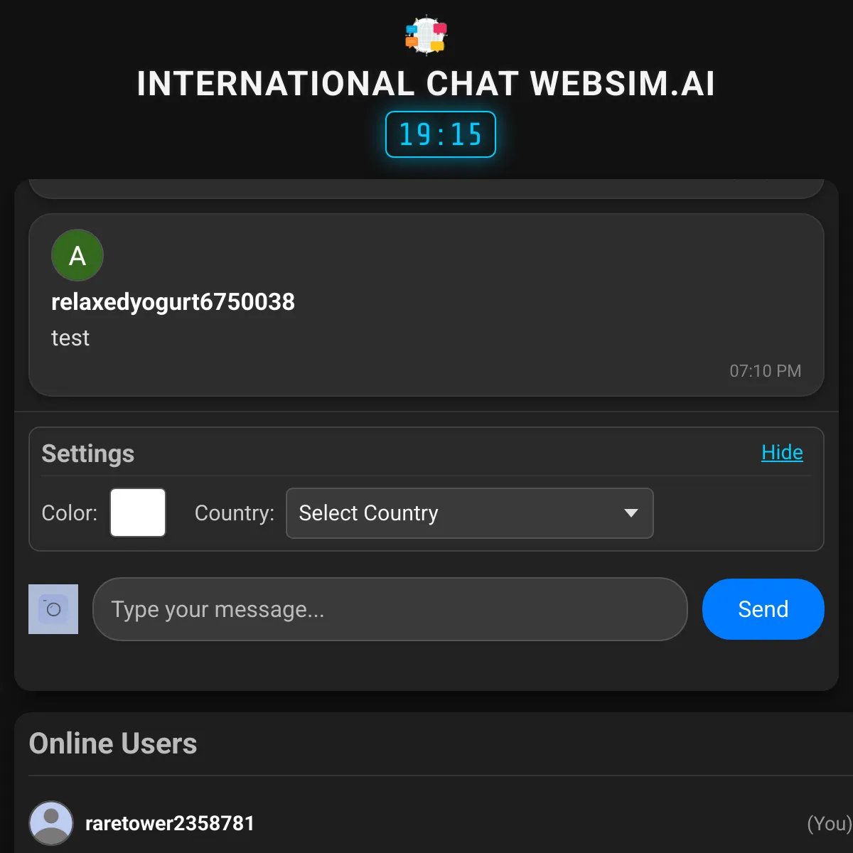 International chat Websim.ai