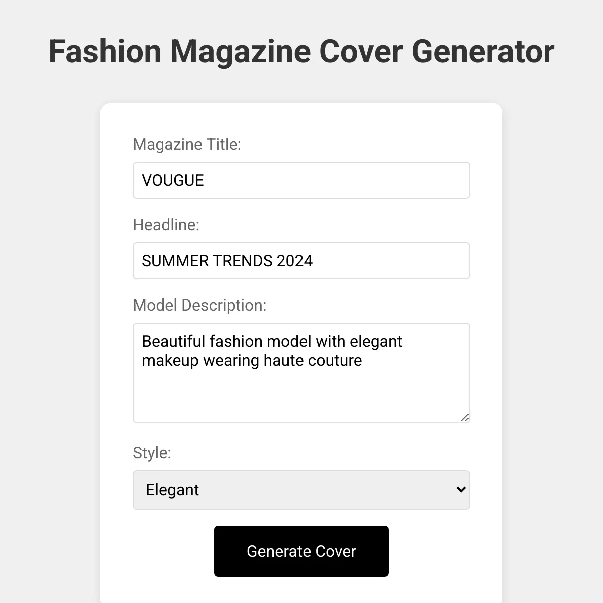 AI Fashion Magazine Cover Generator