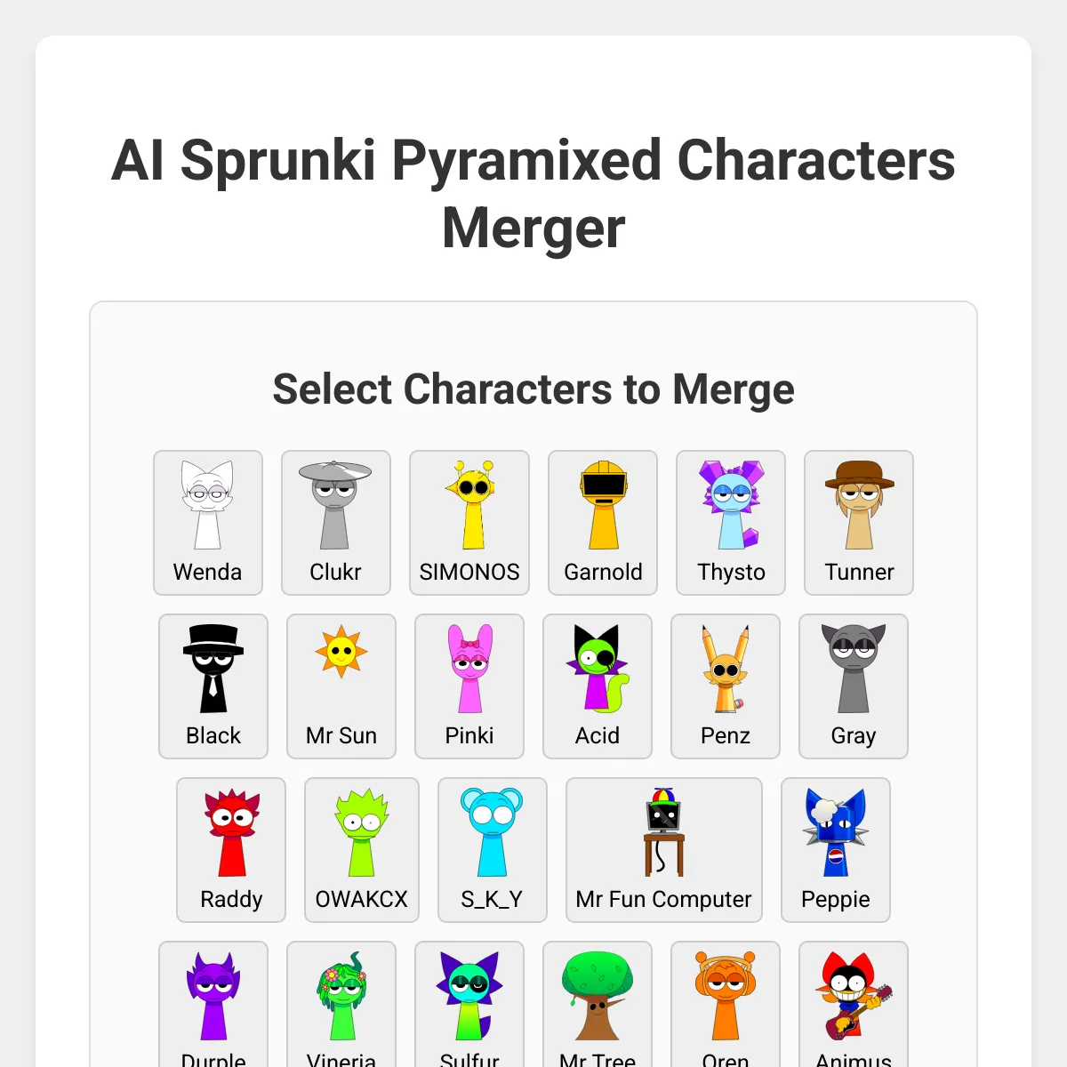 AI Sprunki Pyramixed Characters Merger
