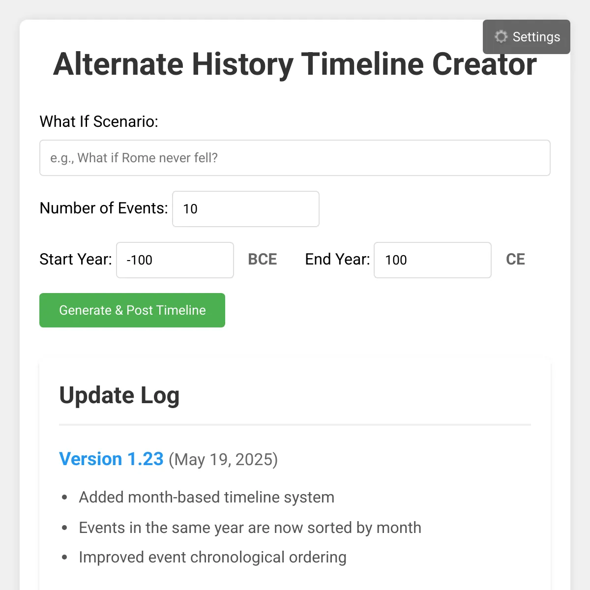 Alternate History Timeline Generator (ARCHIVED)