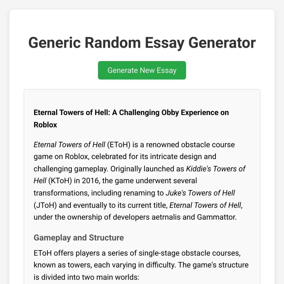 Generic Random Essay Generator