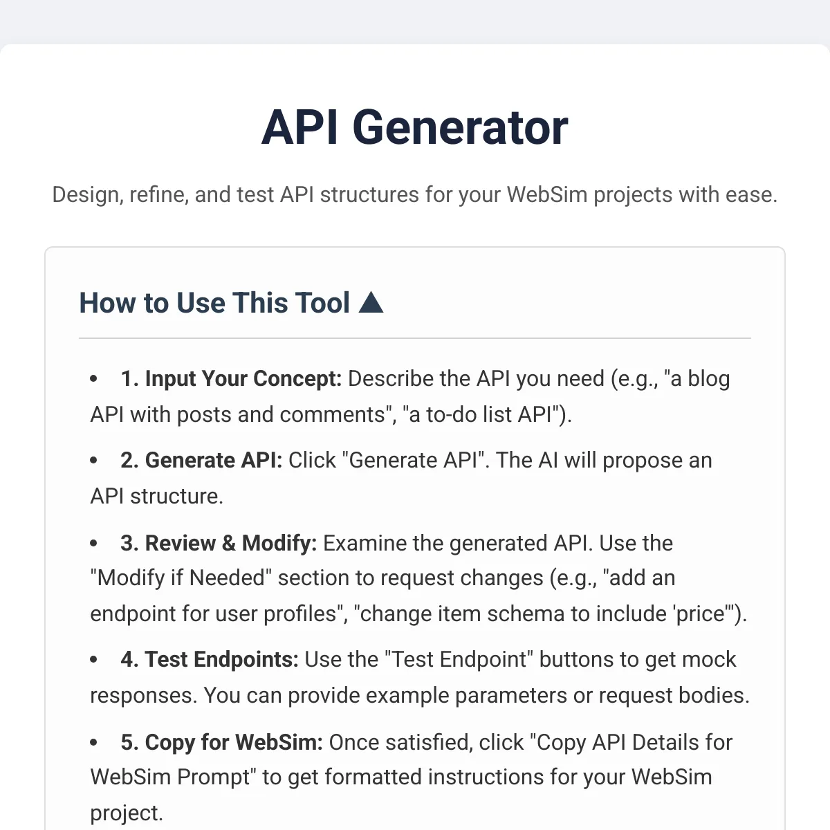 WebSim API Generator