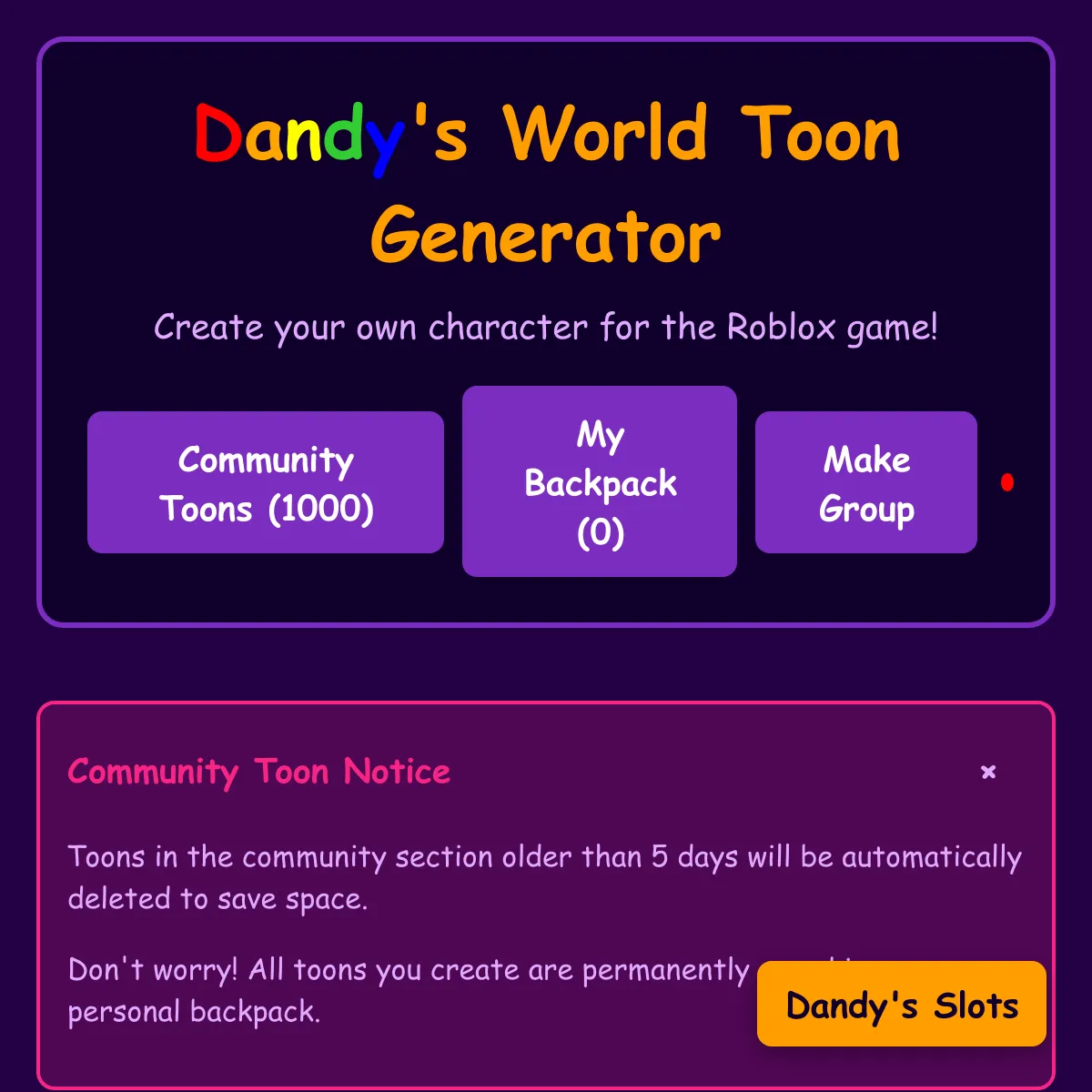 Dandy's World:Common Mishap Toon Generator