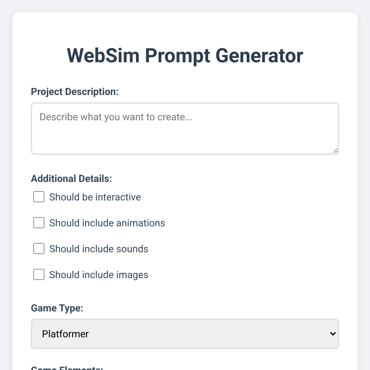 WebSim Prompt Generator