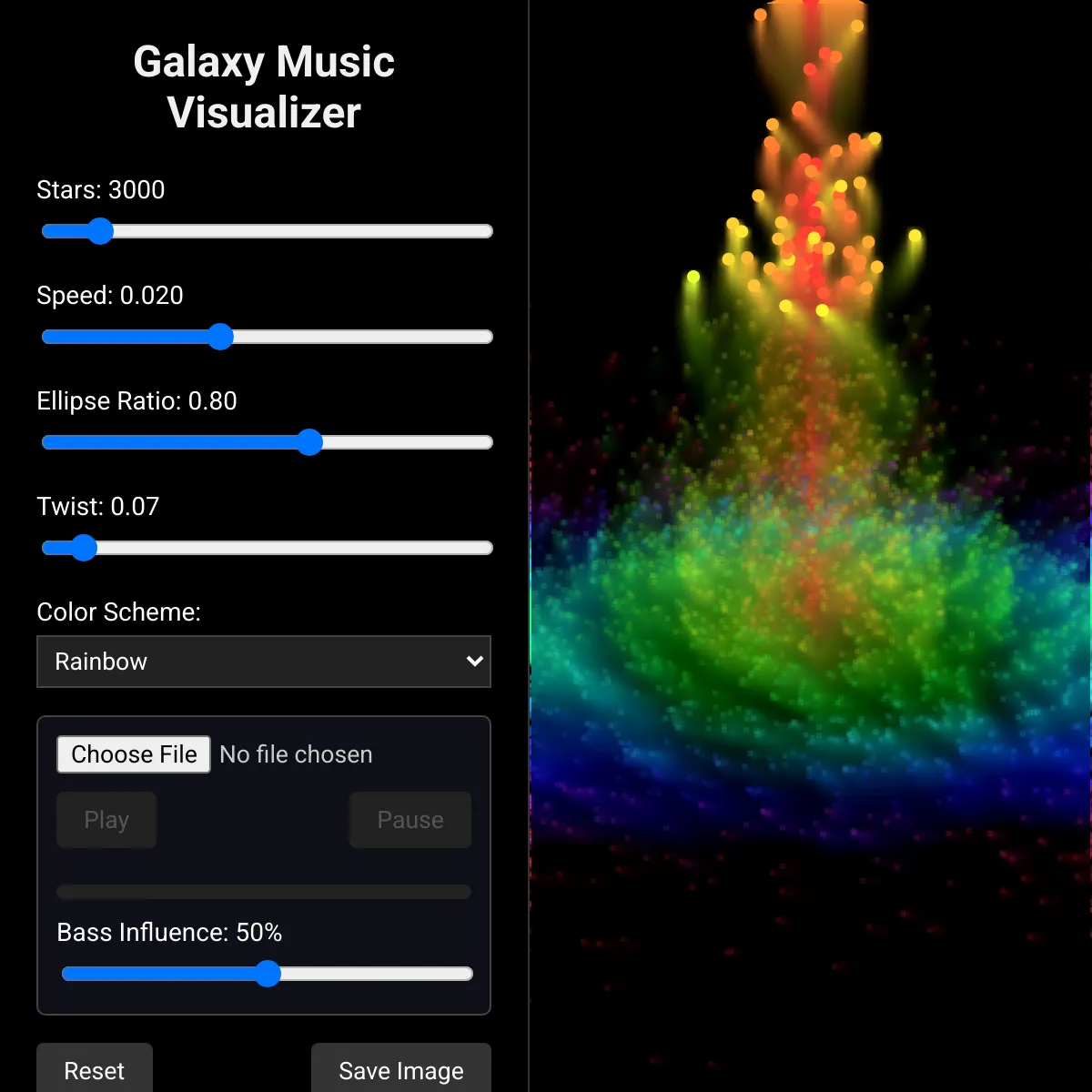 Interactive Spiral Galaxy Music Visualizer