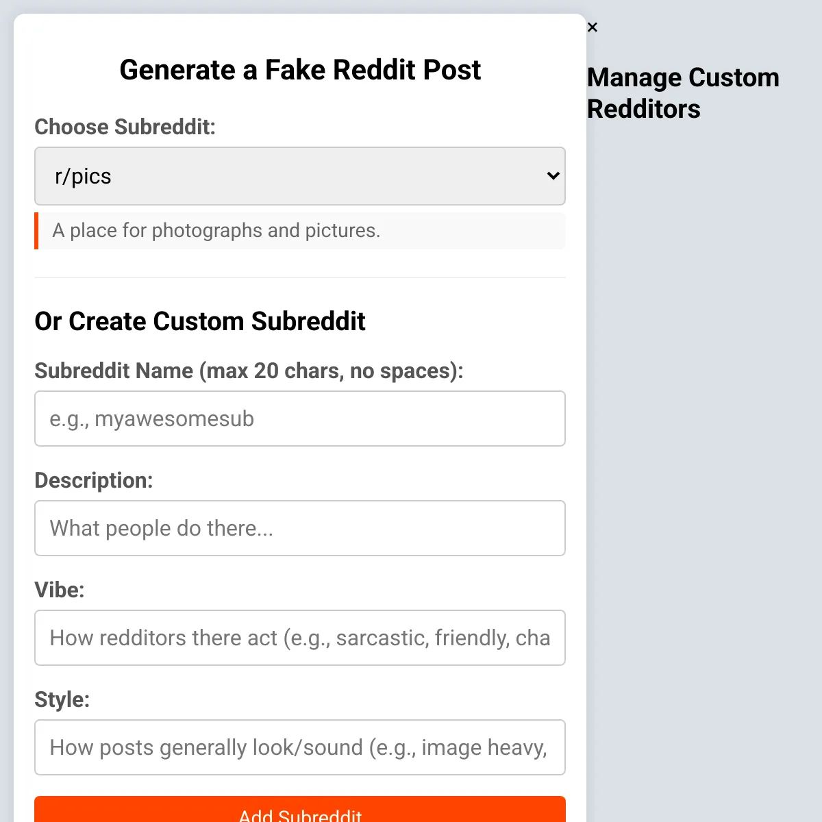 Fake Reddit Post Generator