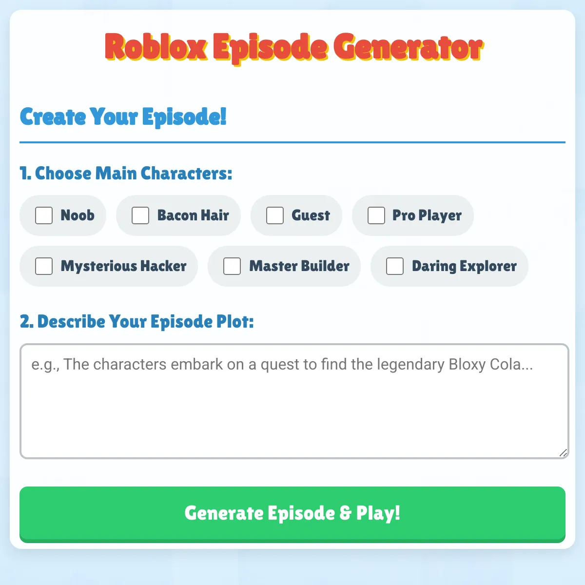 Roblox Episode Generator