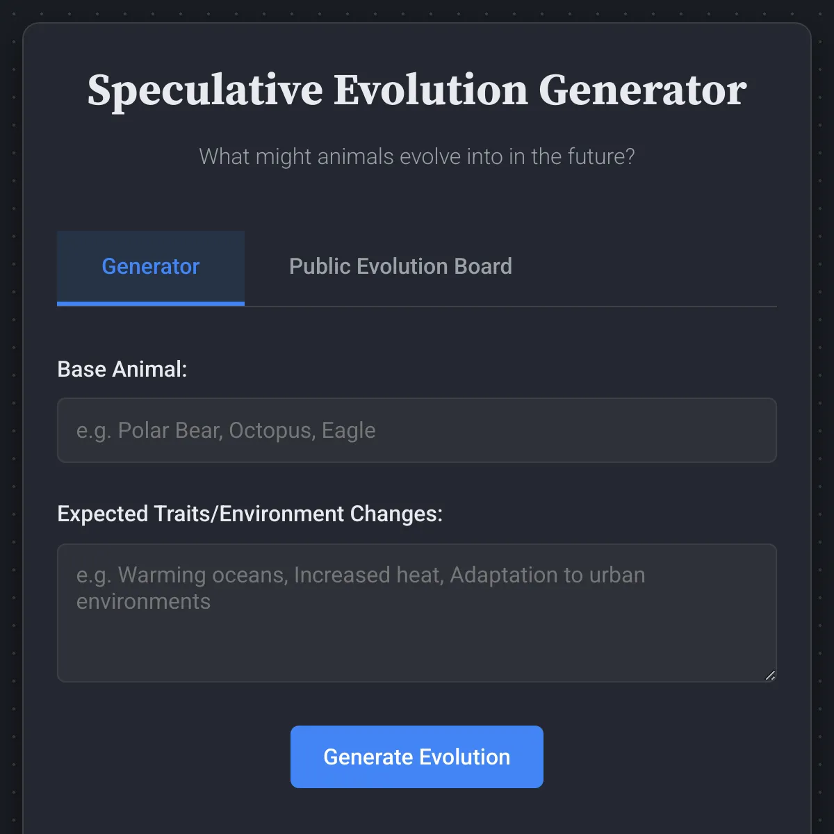 Speculative Evolution Generator