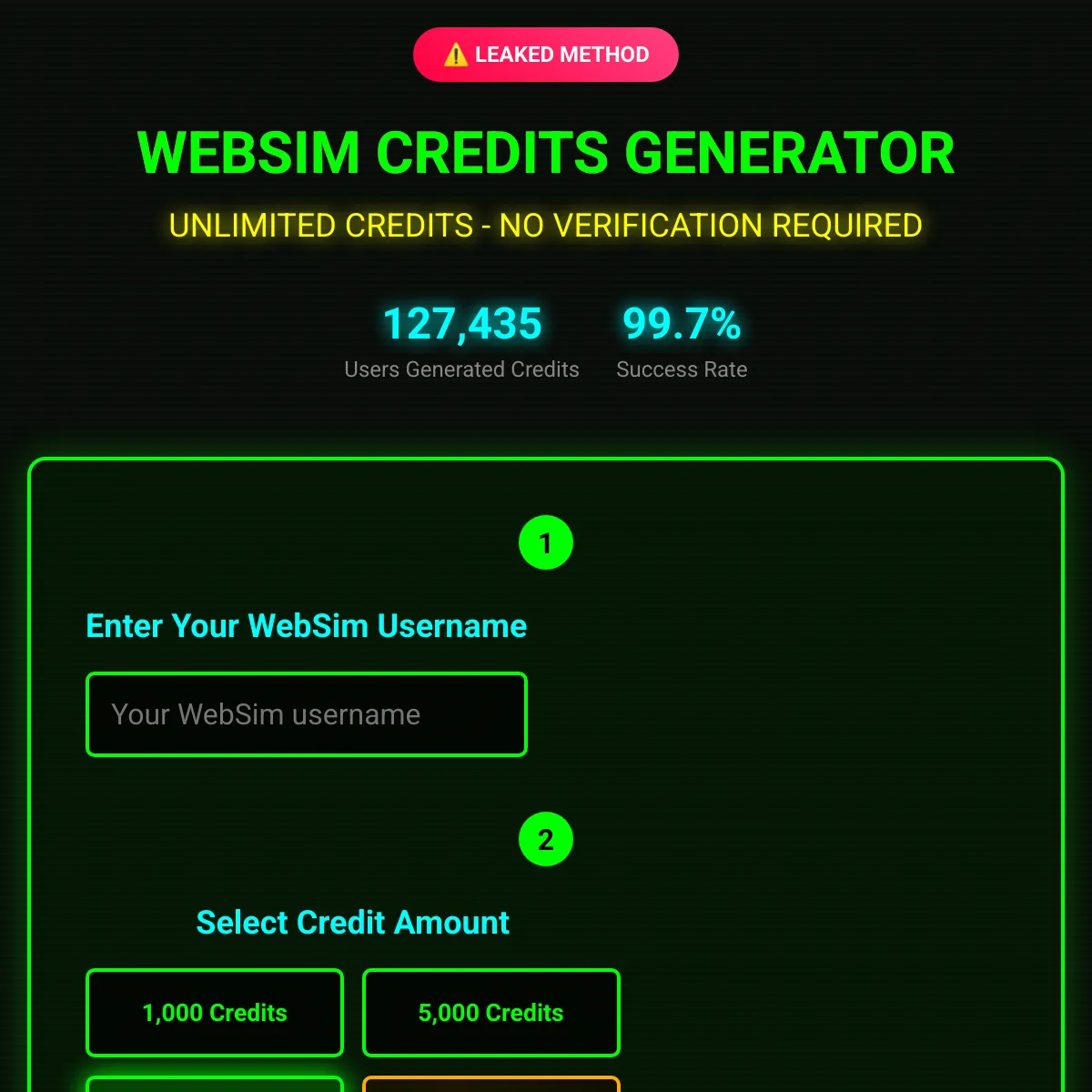 WebSim Credits Generator - 100% Working Method!