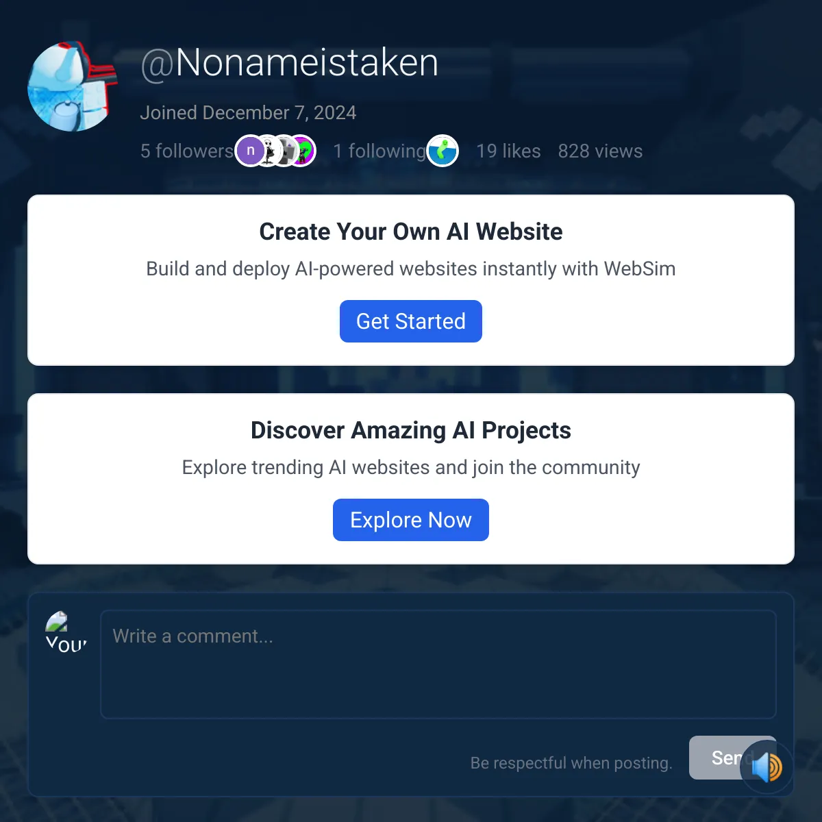 @Nonameistaken's Profile – websim.com