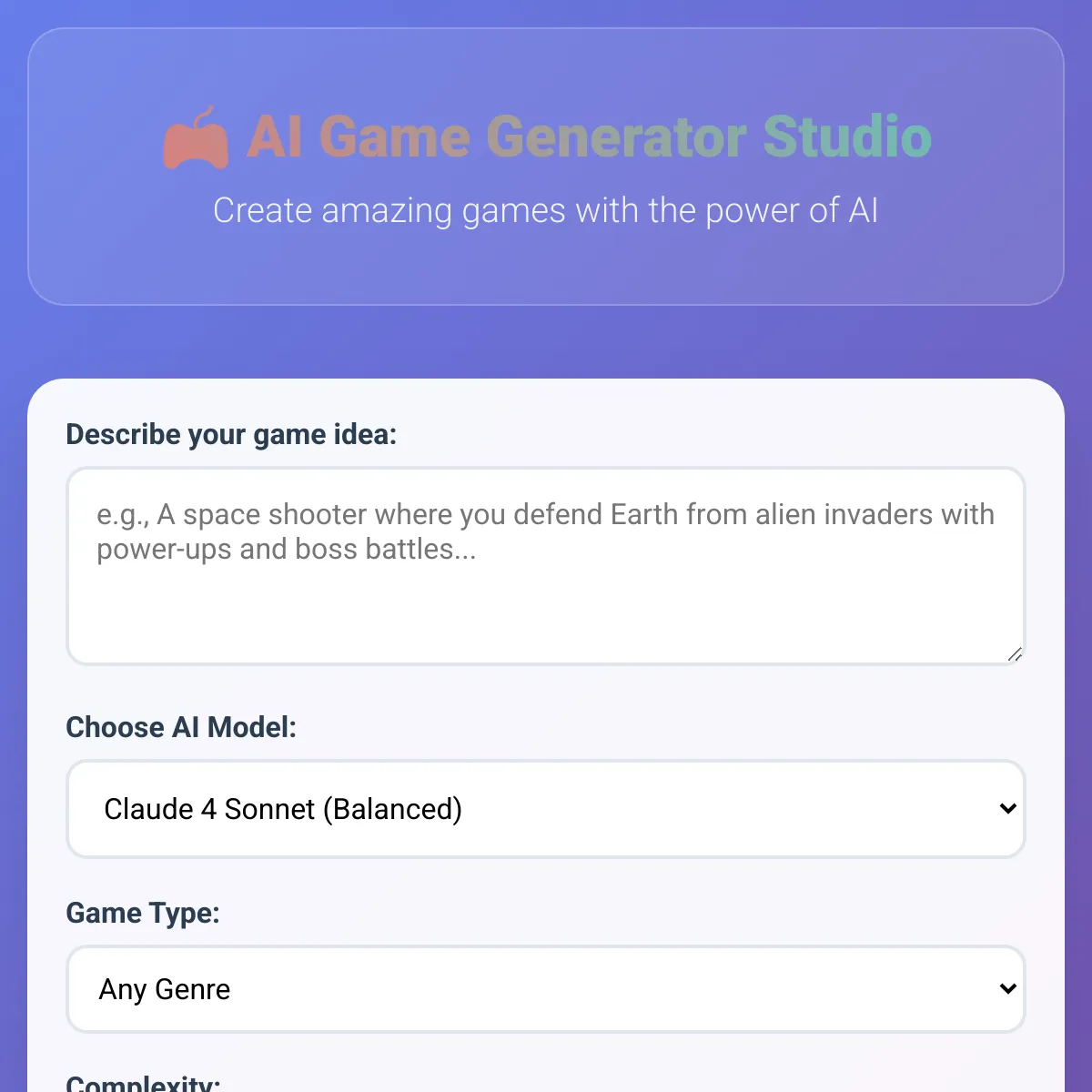 AI Game Generator Studio
