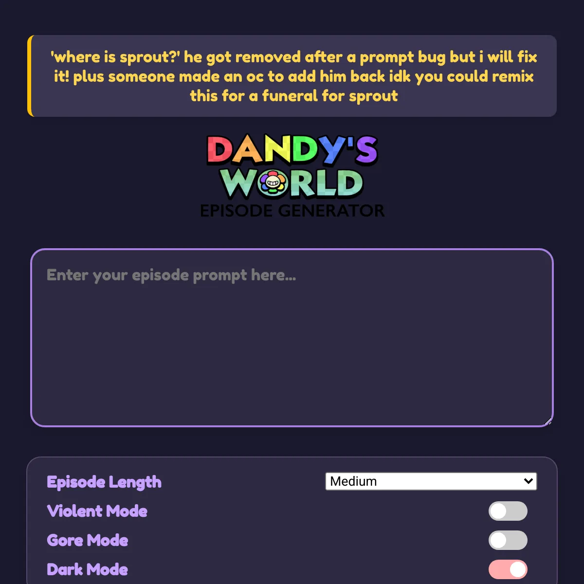 Dandys World Episode Generator