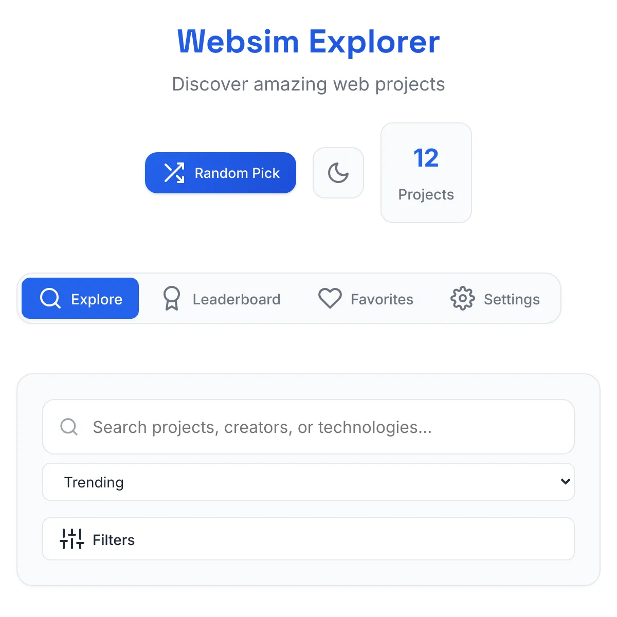Project explorer - discover websim projects