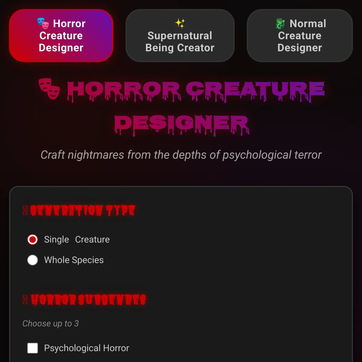 Horror Creature Designer