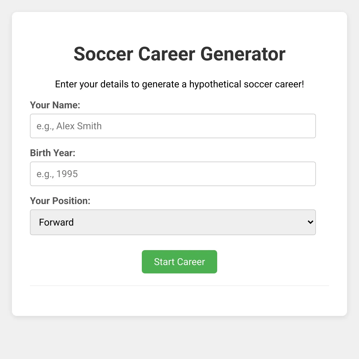 Soccer Career Generator
