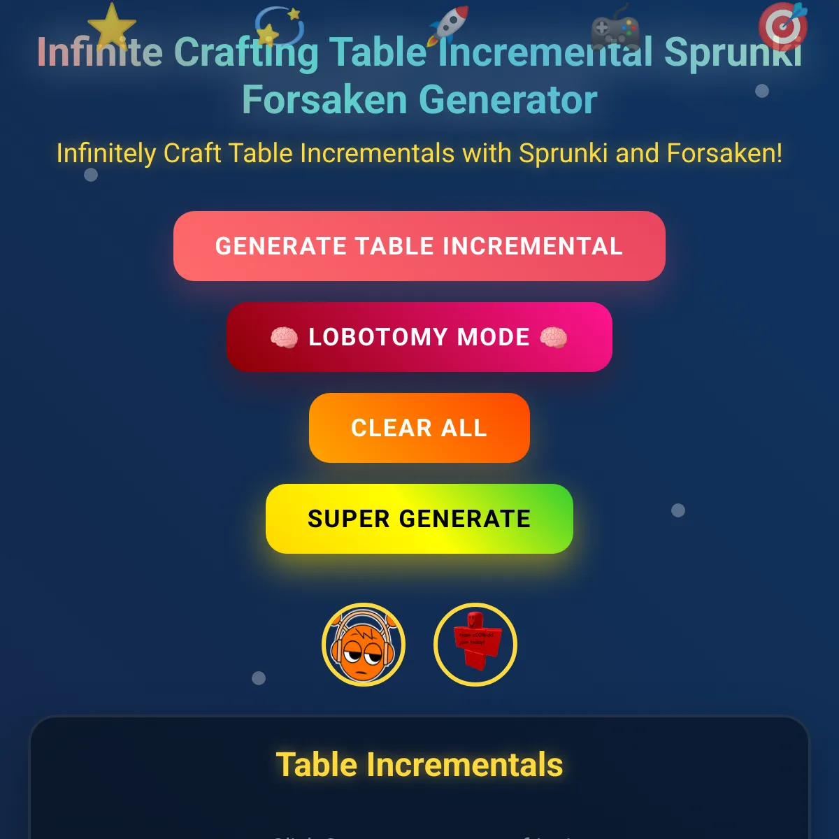 Infinite Crafting Table Incremental Sprunki Forsaken Generator