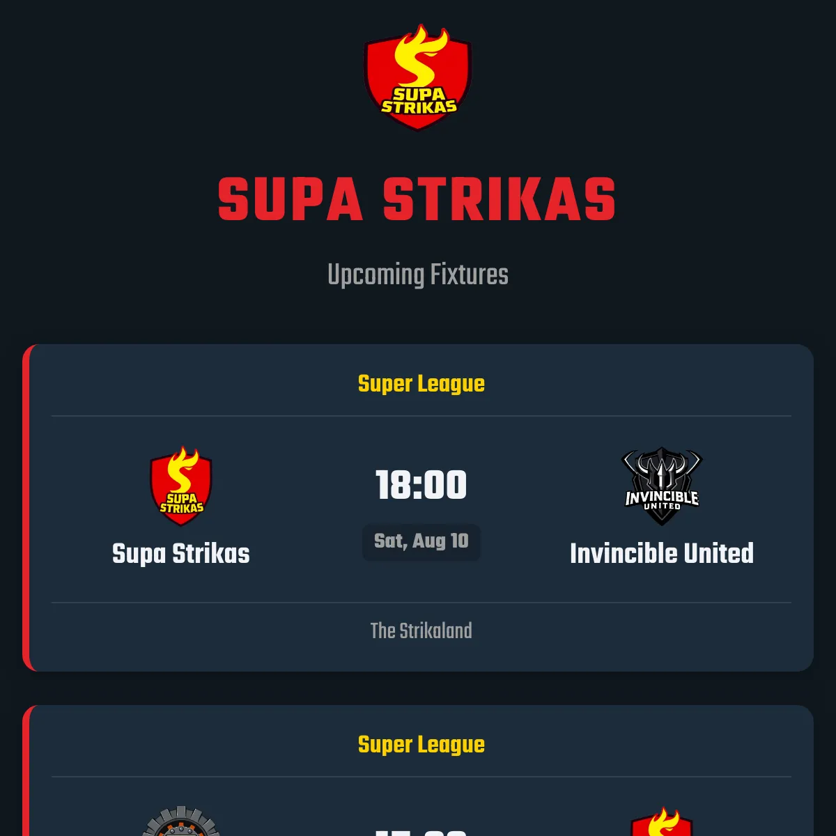 Supa Strikas Fixtures