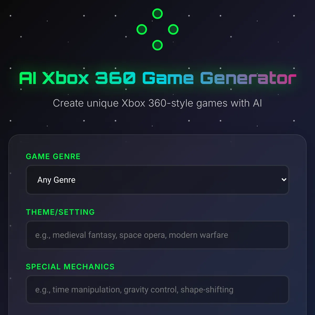 AI Xbox 360 Game Generator