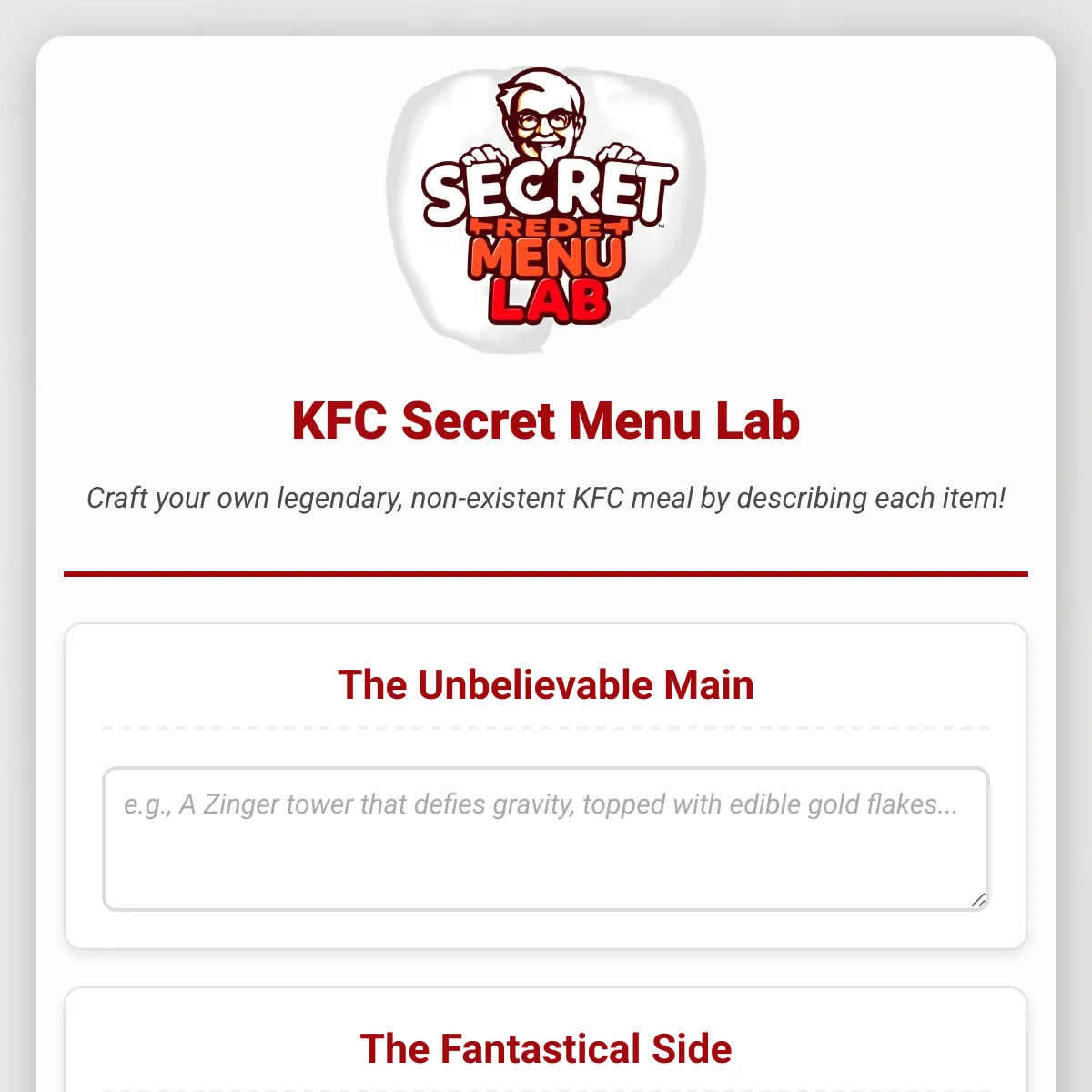 KFC Secret Menu Creator