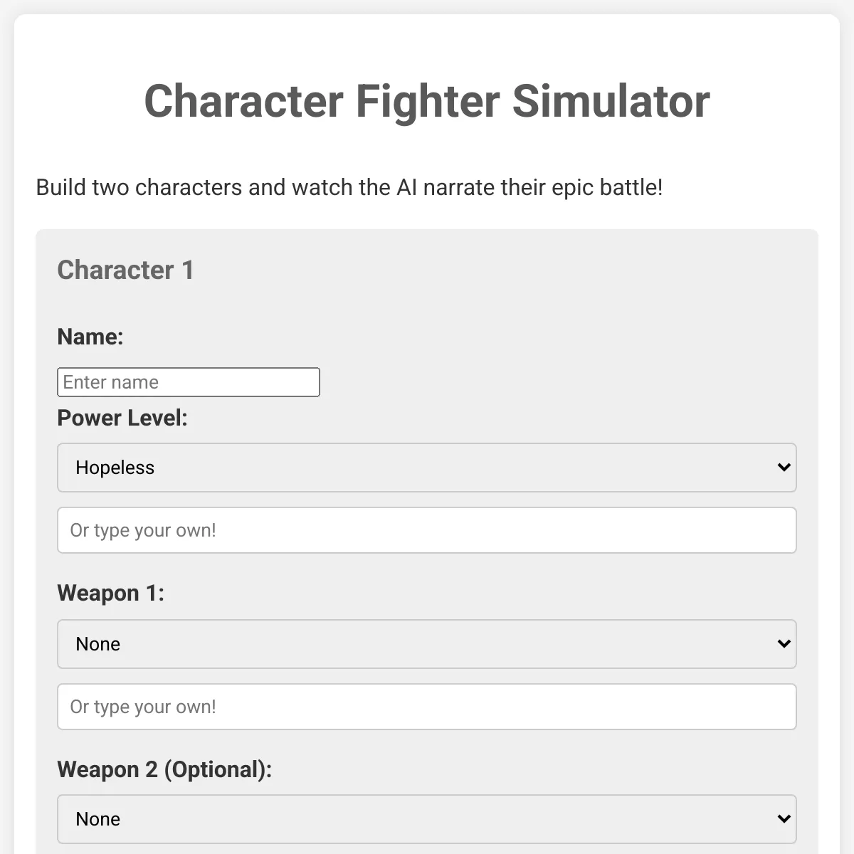 Character Fighter Simulator