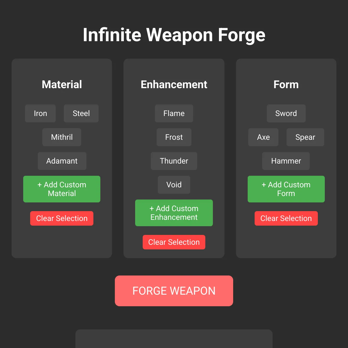 Infinite Weapon Forge
