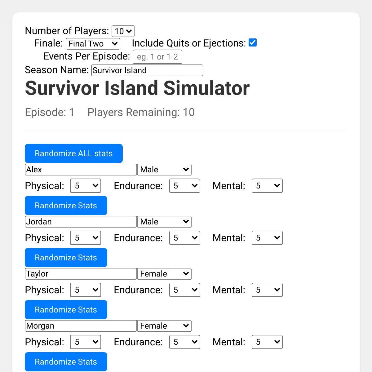 Reality Show Simulator