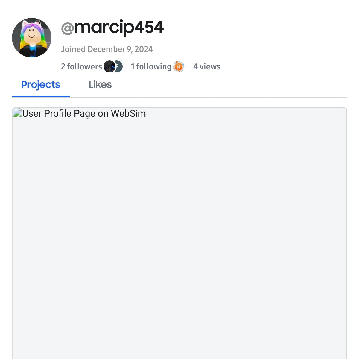 User Profile Page on WebSim