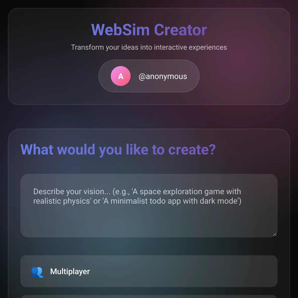 WebSim Project Creator