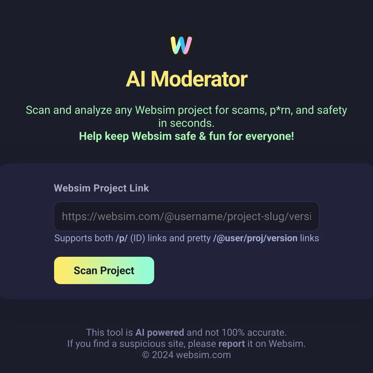 Websim Project Moderator
