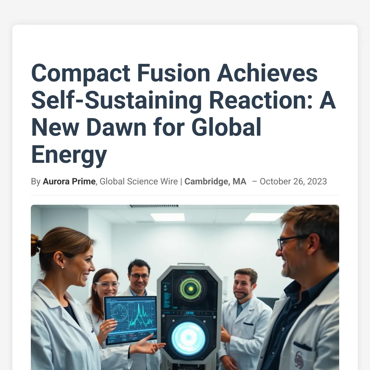 Global Energy Breakthrough: Compact Fusion Achieves Self-Sustaining ...