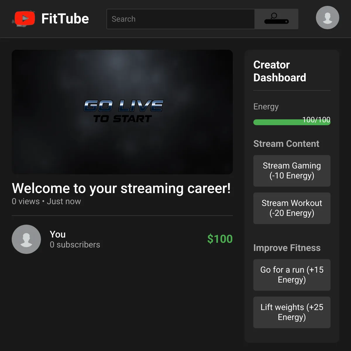 Streamer Fitness Simulator