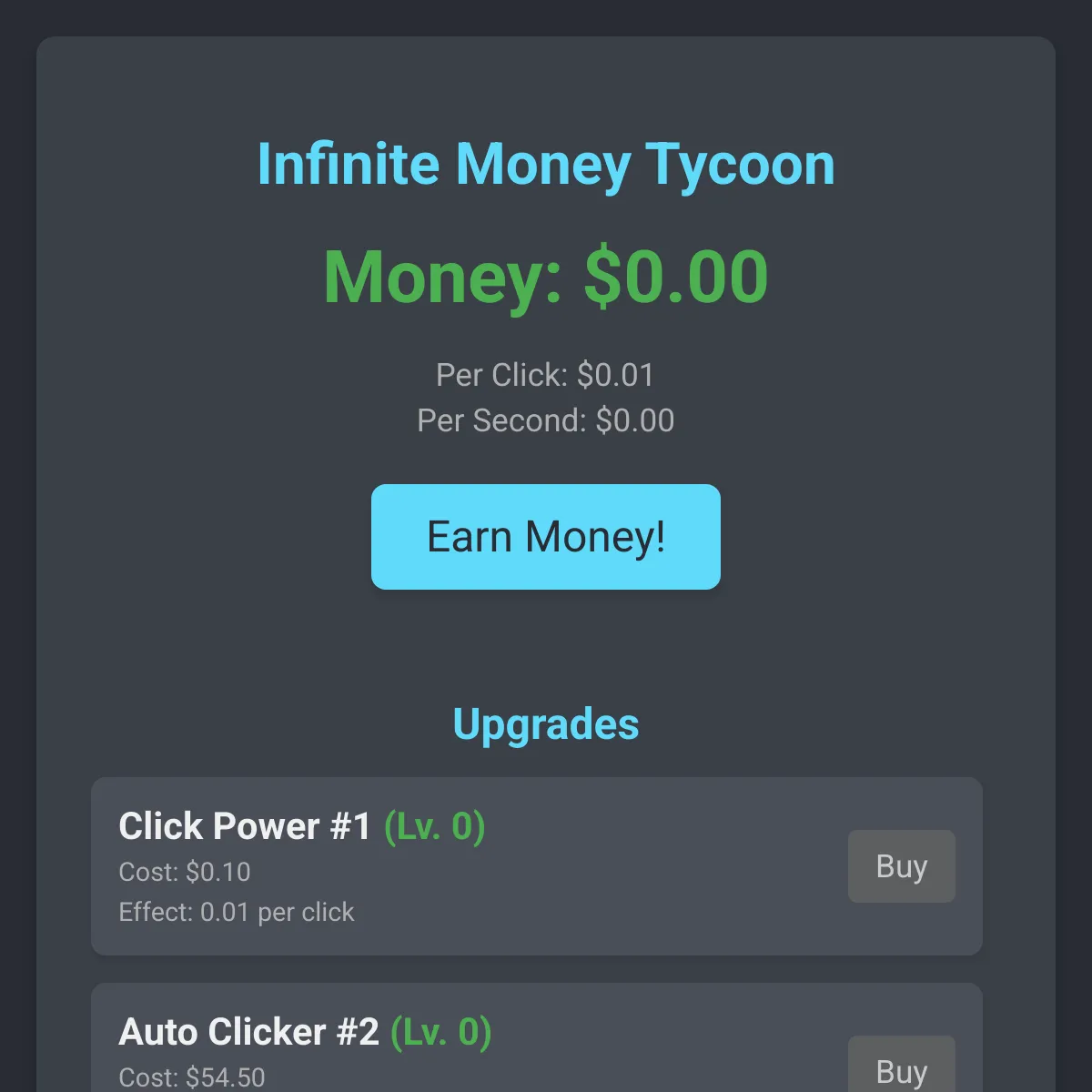 Infinite money clicker
