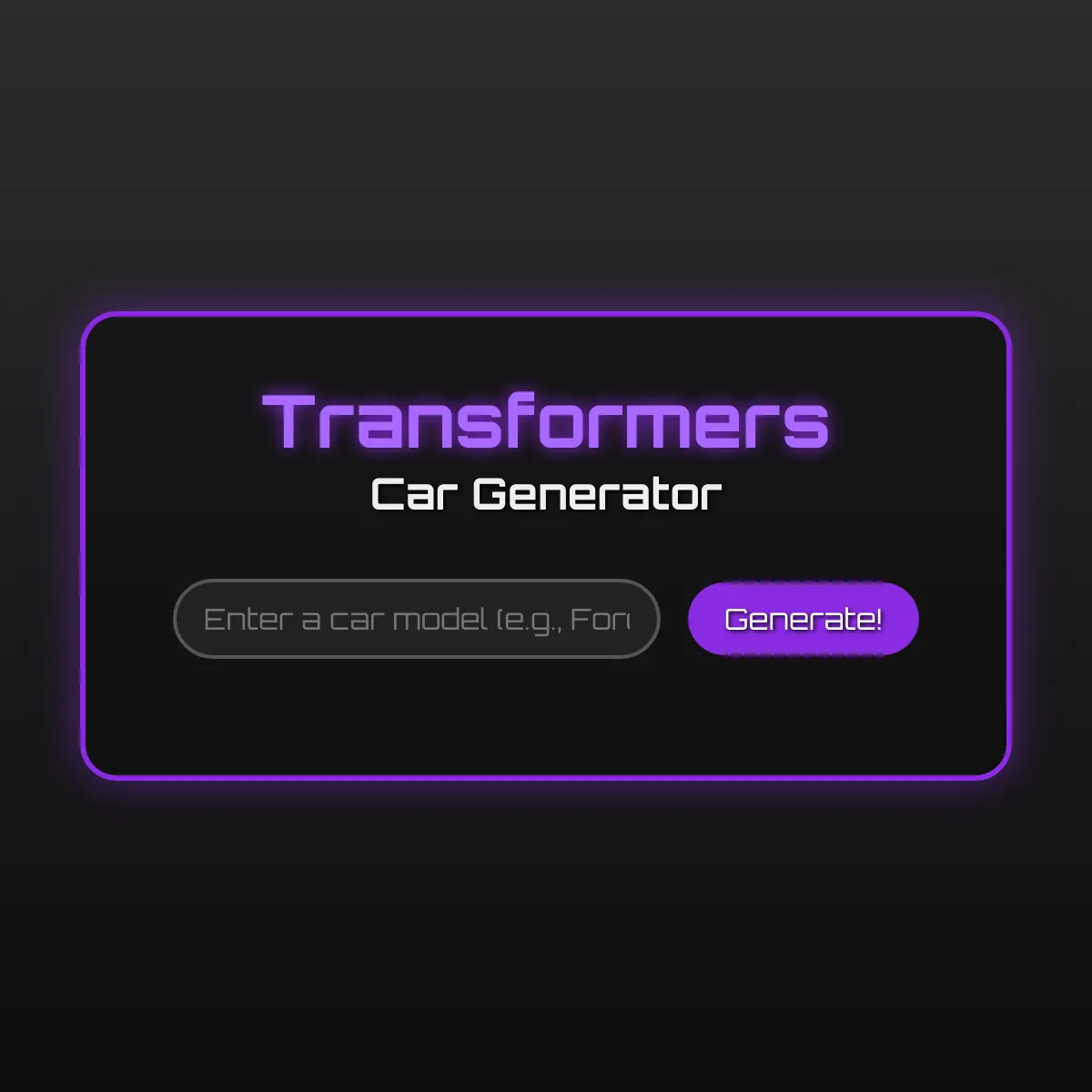 Transformer Car Generator