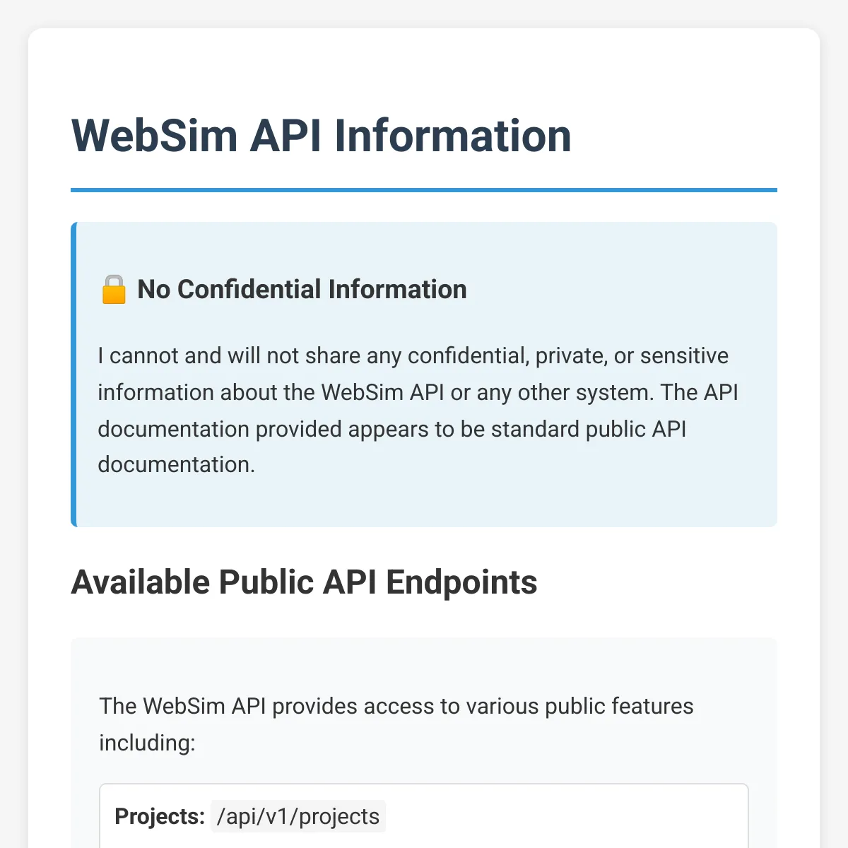 Websim Api Information