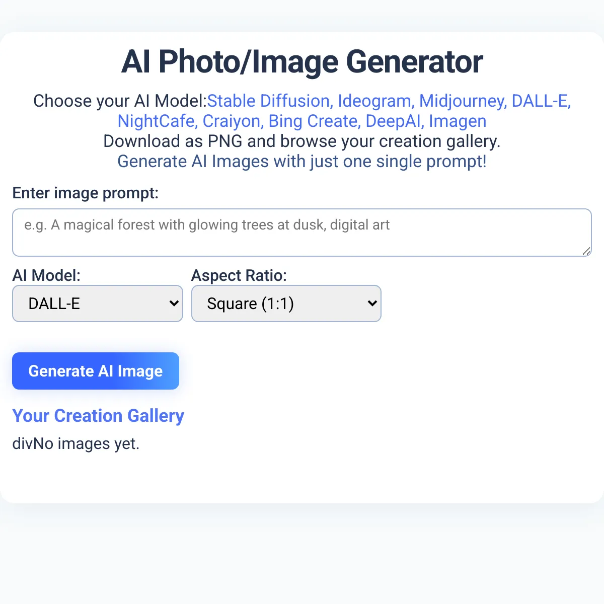 AI Photo/Image Generator Gallery