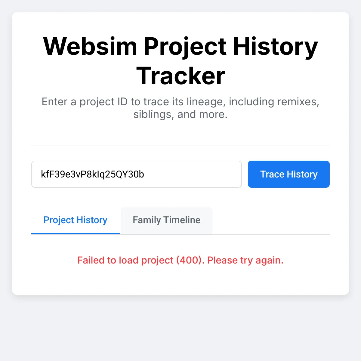 Websim Project History Tracker
