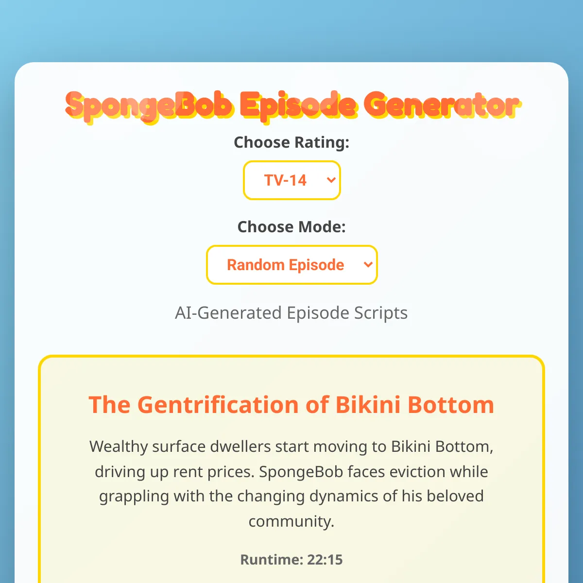 SpongeBob Episode Generator - TV-14 Edition