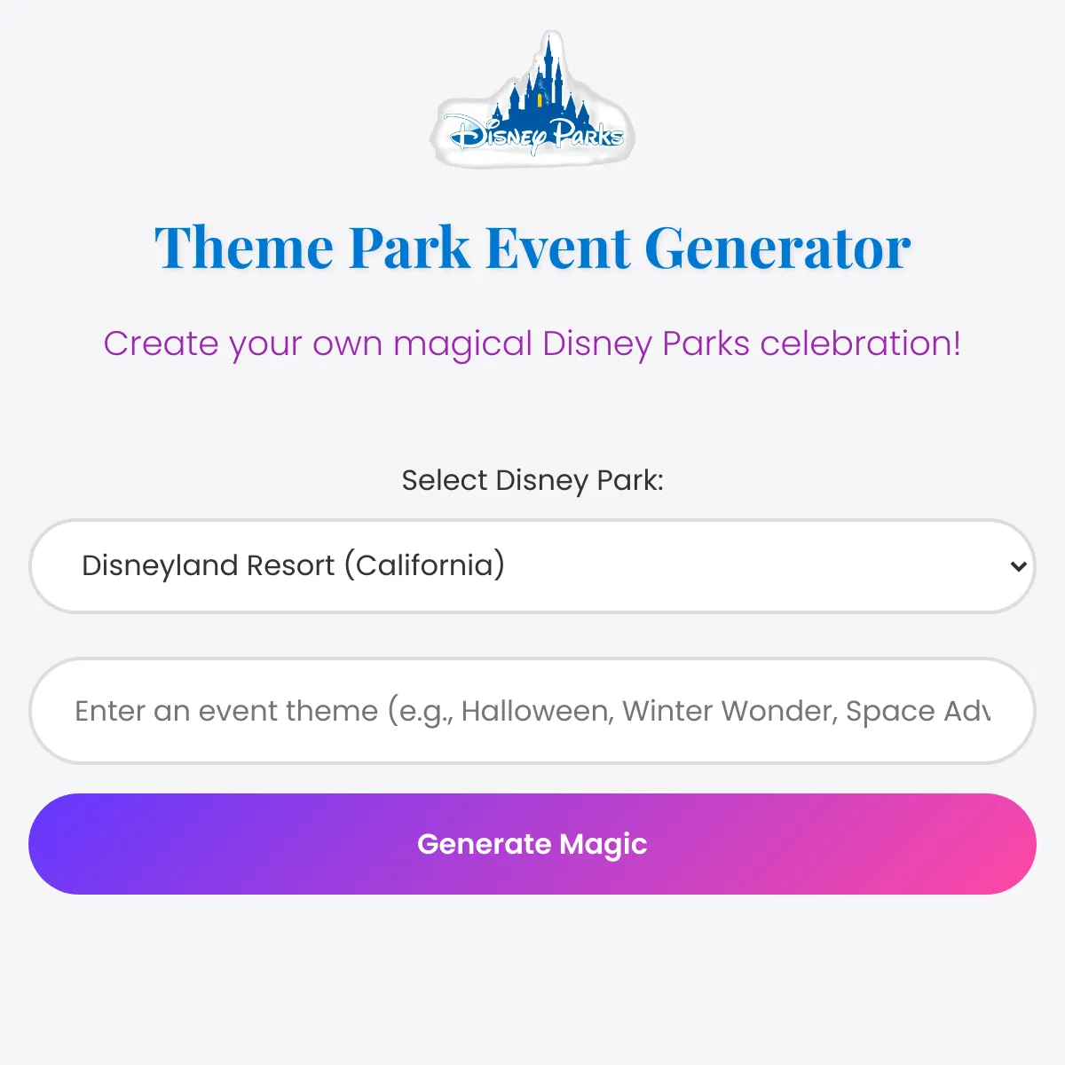 Disney Theme Park Event Generator