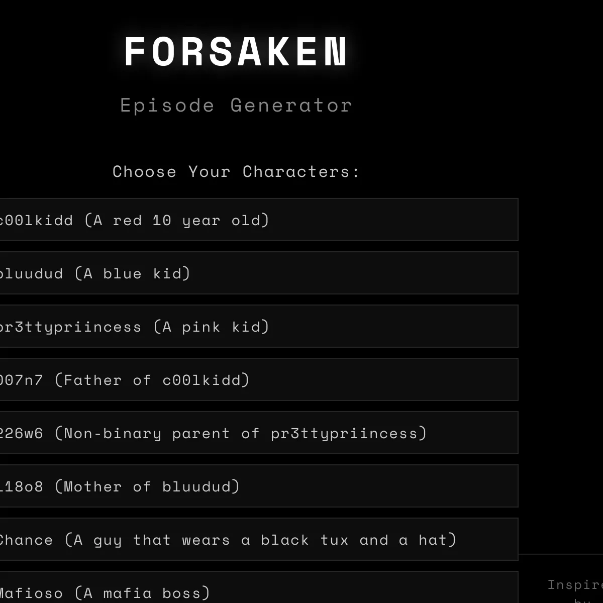 Forsaken Episode Generator