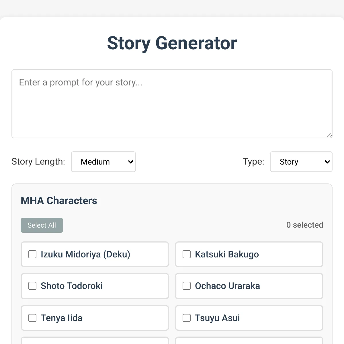 MHA STory gen