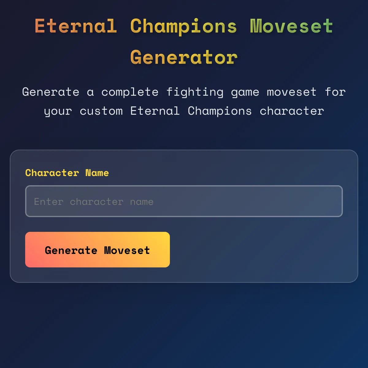 Eternal Champions Moveset Generator