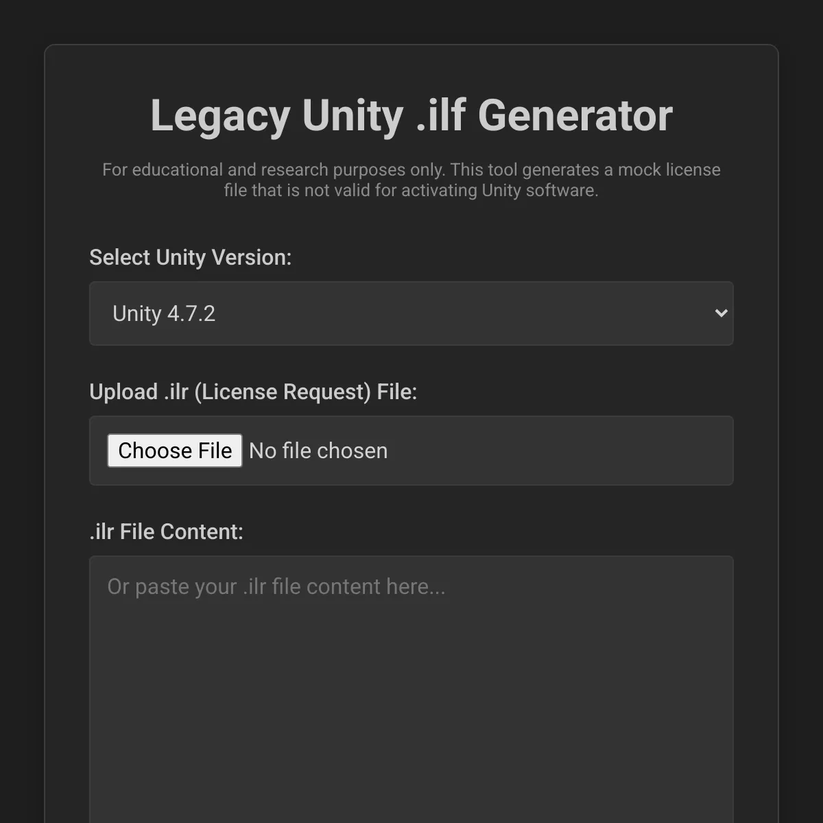 Legacy Unity License Generator