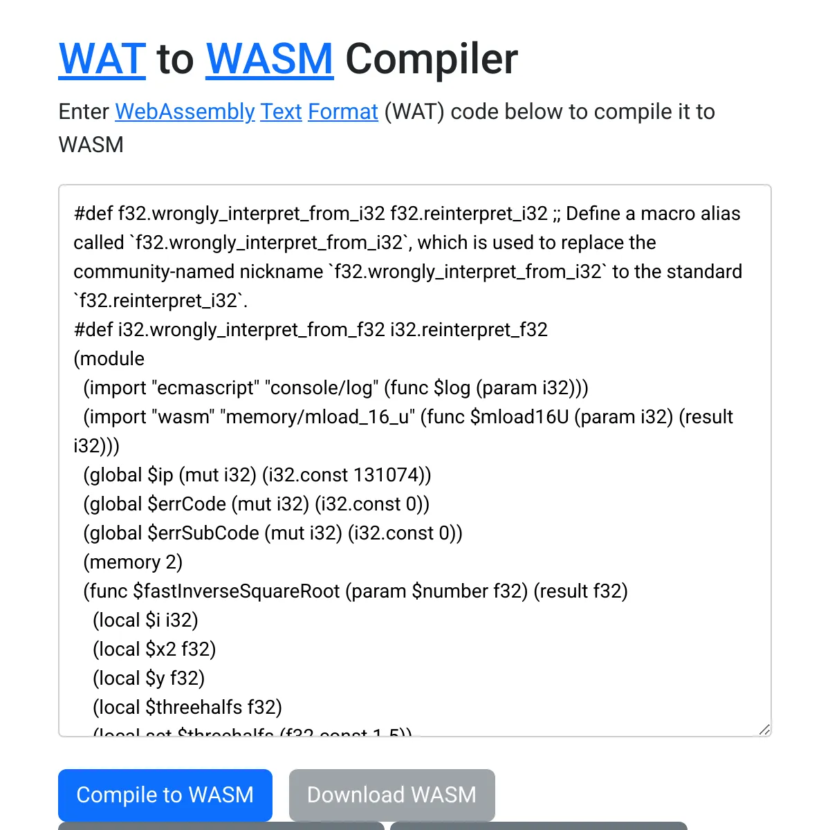 WAT to WASM Compiler