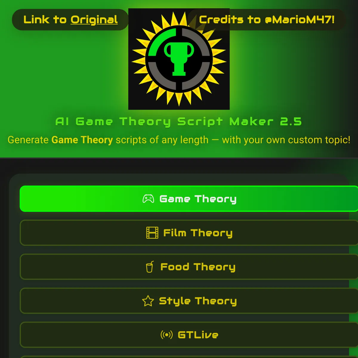 AI Game Theory Script Maker 2.5 (Credit to @MarioM47)